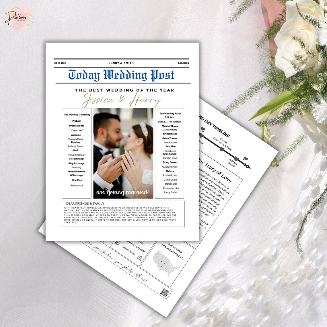 Newspaper Wedding Template, Wedding Timeline Editable, Canva Wedding ...
