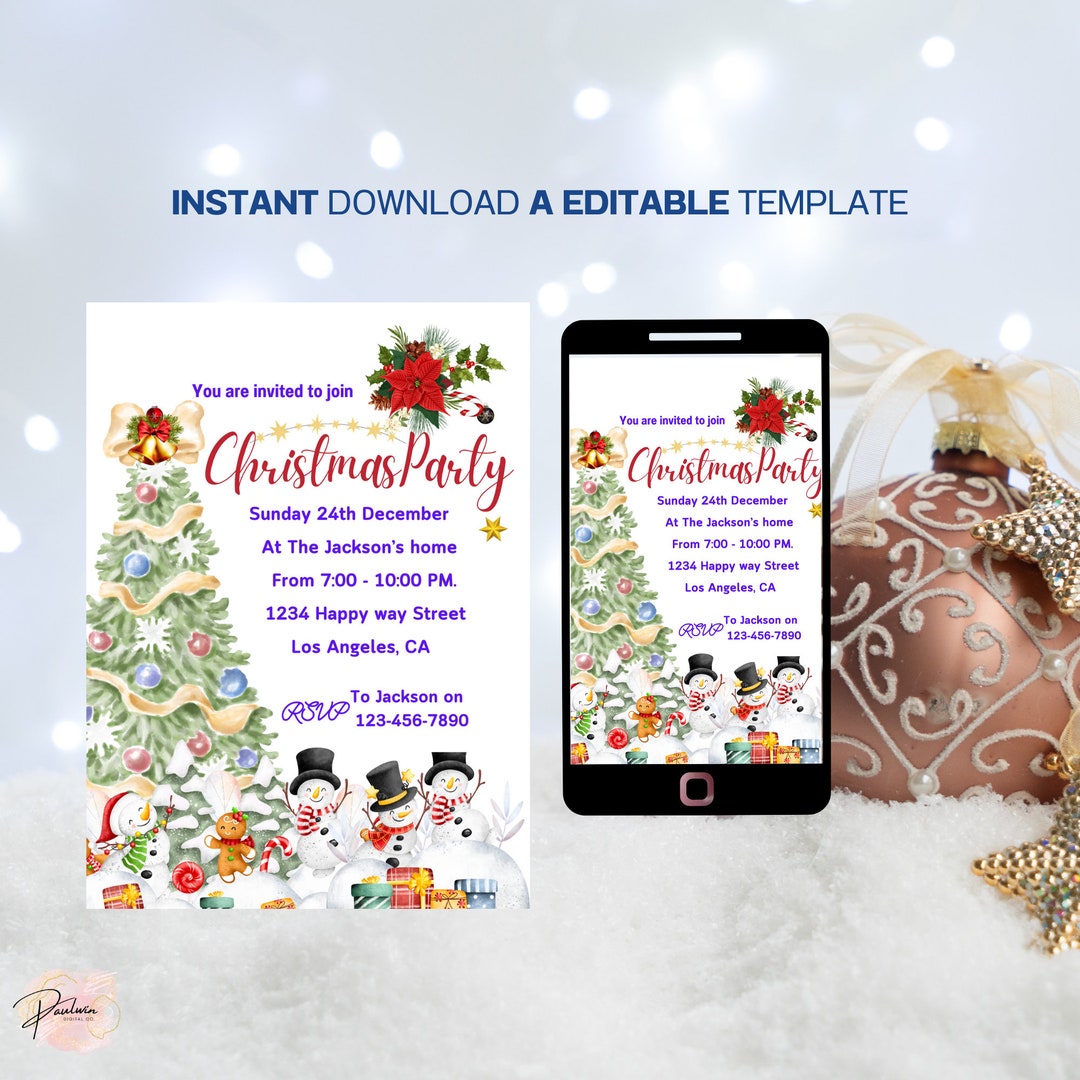Editable Christmas Party Invitation: Festive Holiday Dinner (digital ...