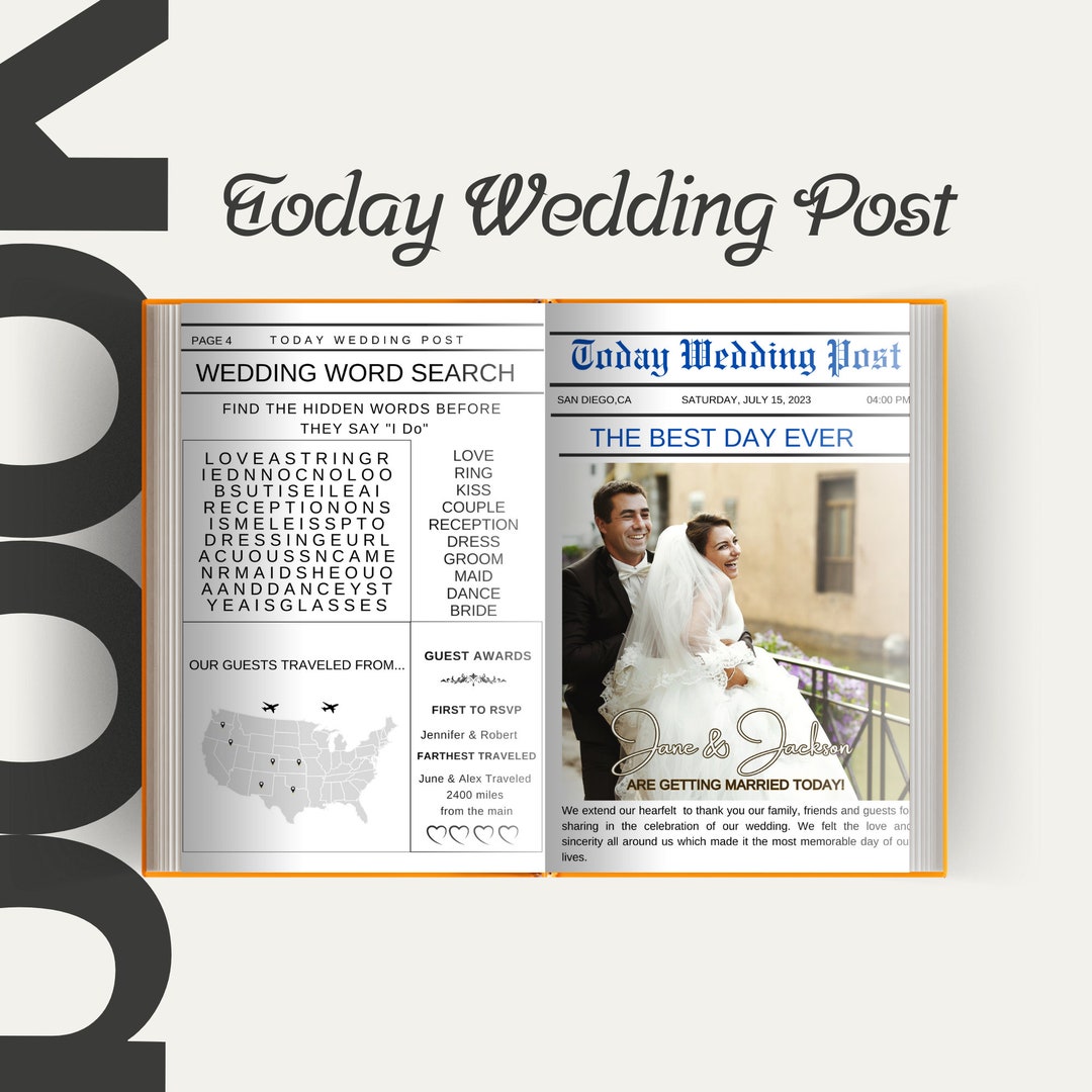 Newspaper Wedding Program, Printable Wedding Programs, Wedding Program ...