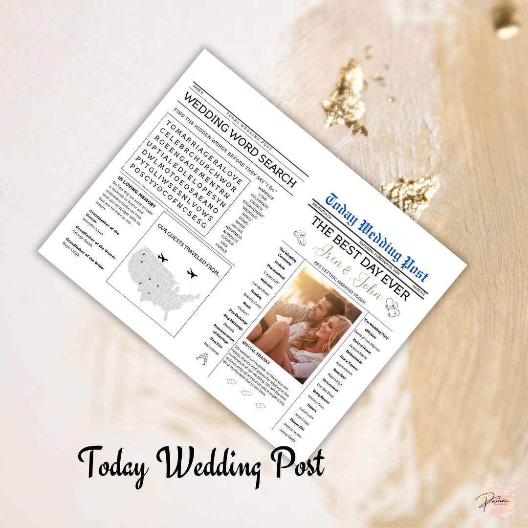 Newspaper Wedding Template, Folded Wedding DIY Program, Canva Template ...