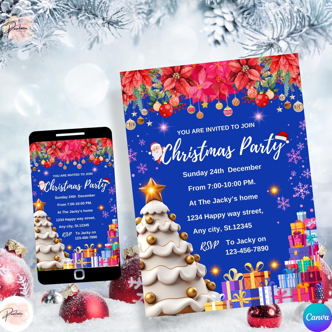 Editable Christmas Party Invitation, Christmas Party Holiday Party ...