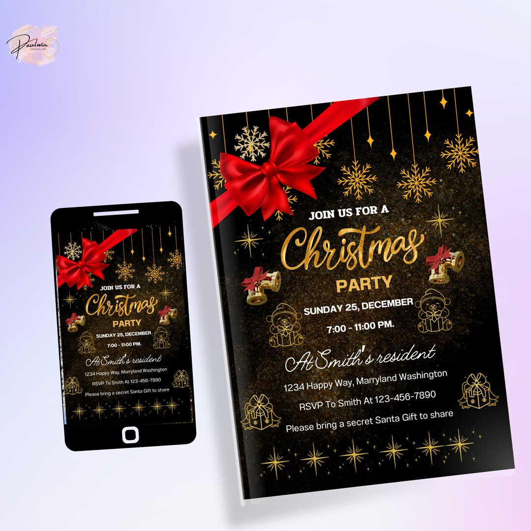 Editable Christmas Party Invitation: Festive Holiday Design (digital ...