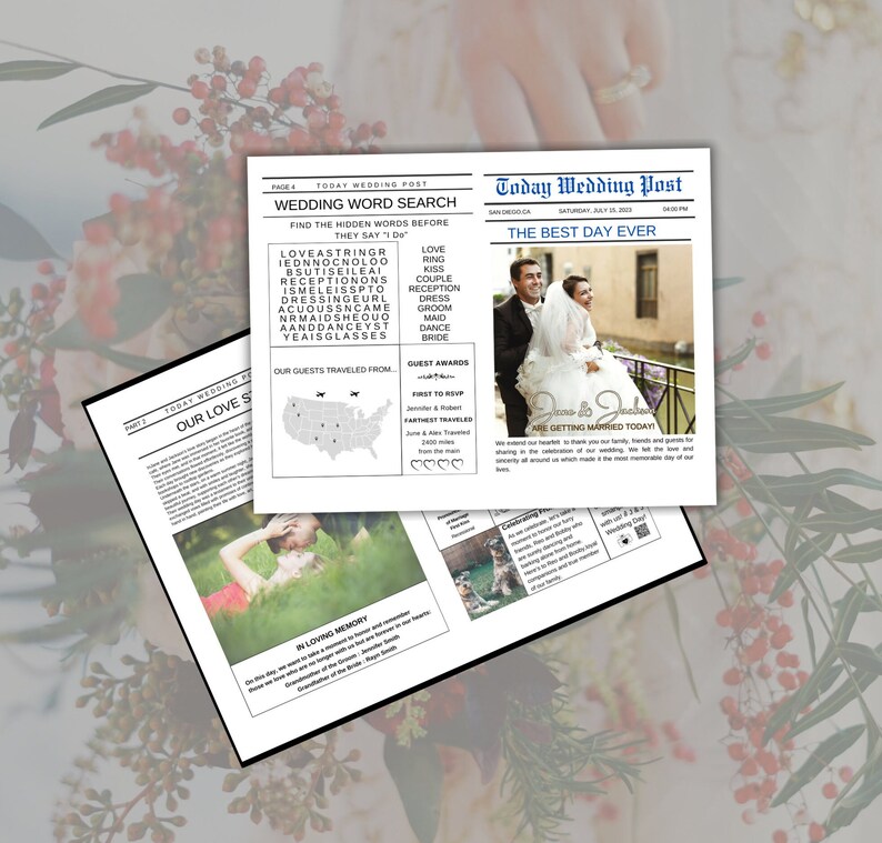 Newspaper Wedding Program, Printable Wedding Programs, Wedding Program ...