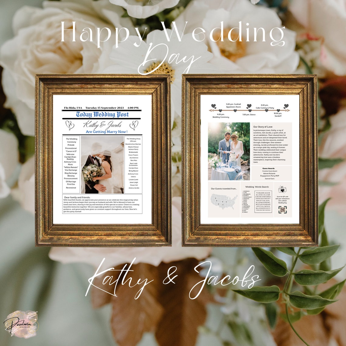 Newspaper Wedding Template, Newspaper Wedding Program, Canva Template ...