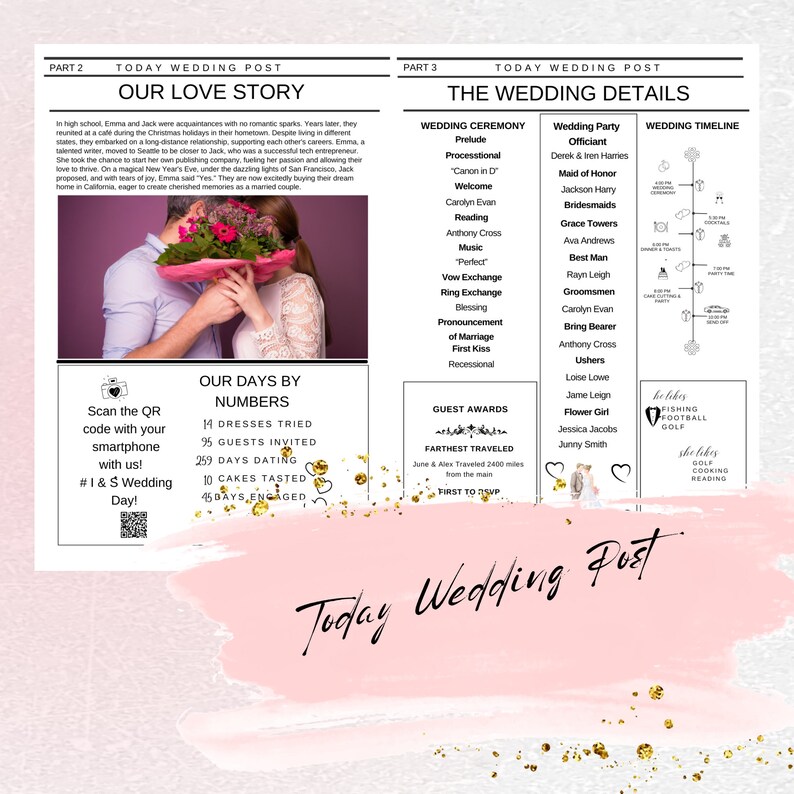 Wedding Newspaper Program Template: DIY Printable Infographic (canva ...