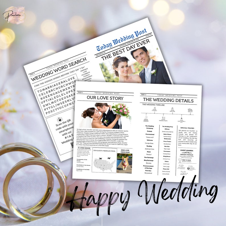 Newspaper Wedding Template, Editable Wedding Newspaper Program, Folded ...