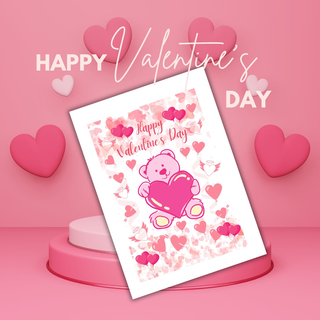 Love Bear Valentine PDF - Printable Teddy Bear With Heart, Cute Bear ...