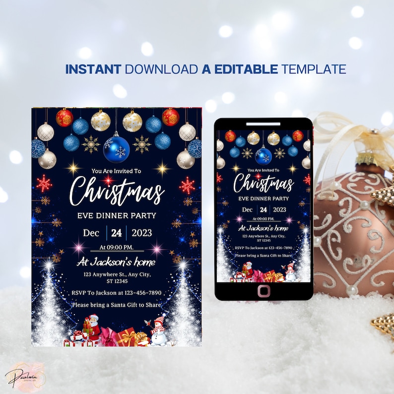 Editable Christmas Party Invitation, Christmas Party Printable Holiday ...