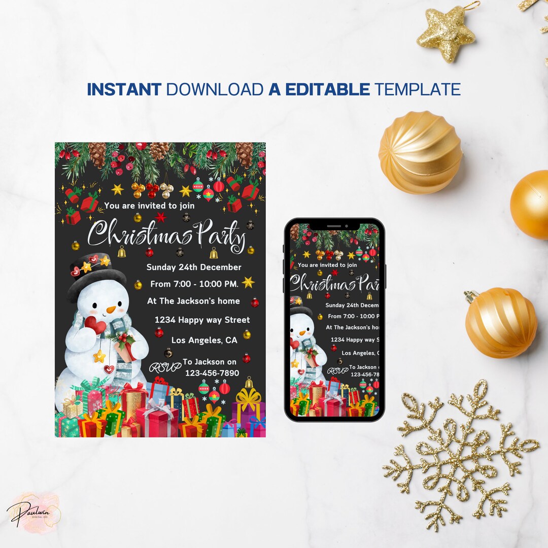 Editable Christmas Party Invitation: Festive Holiday Design (instant ...
