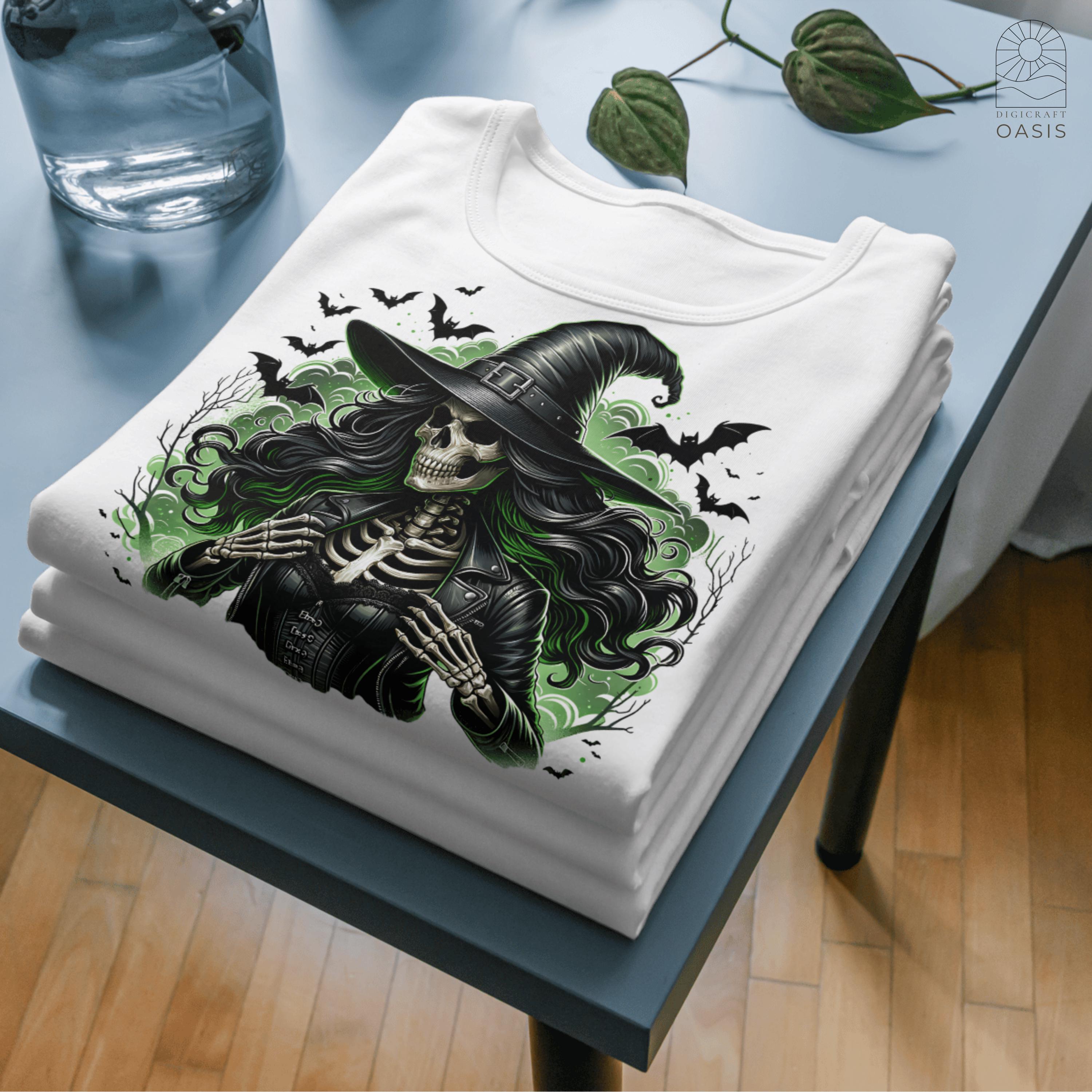 Spooky Green Skeleton Witch PNG Clipart for T-shirt Design, Sublimation ...