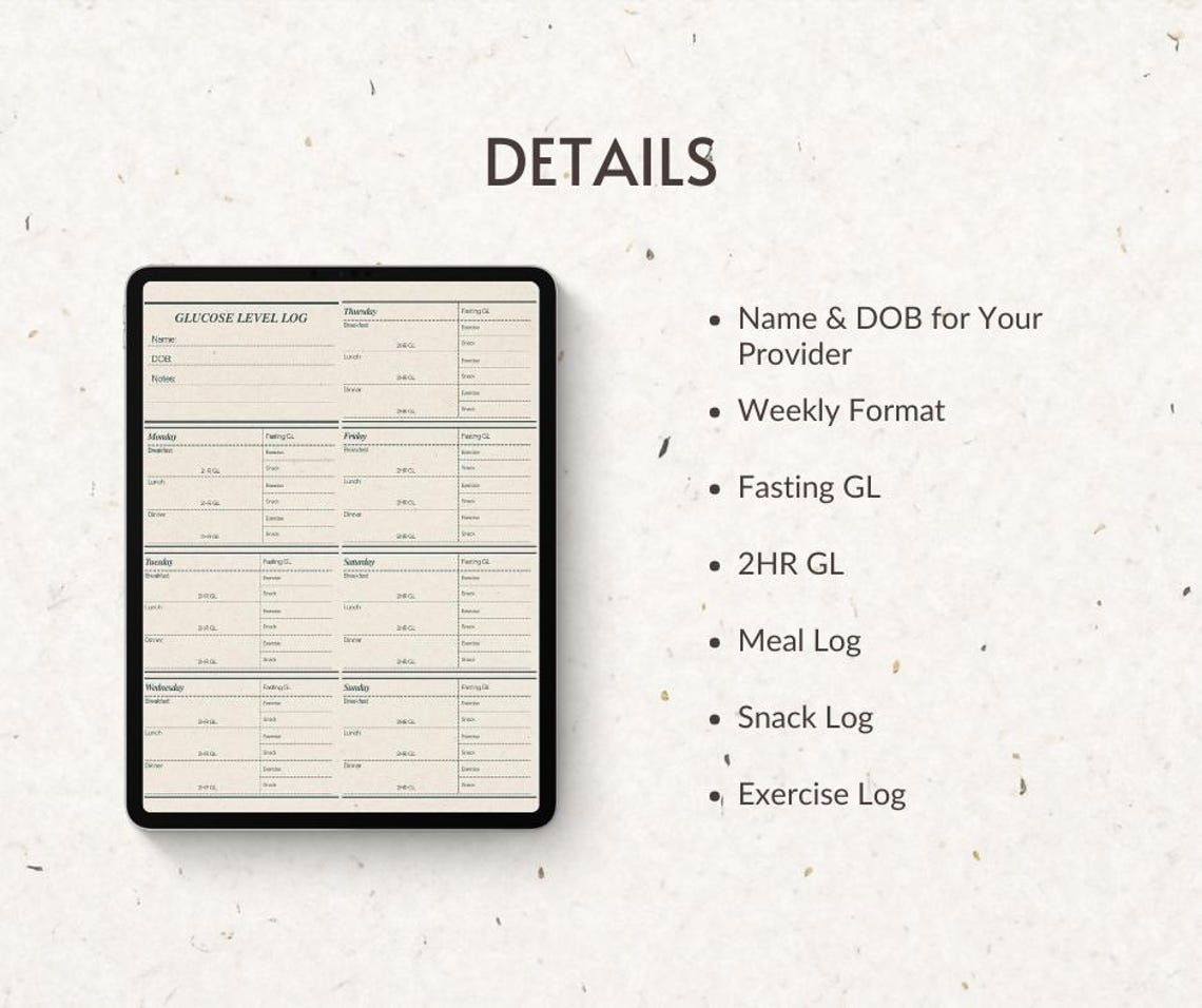 Digital Glucose Level Log, Goodnotes Blood Sugar Tracker, Gestational ...