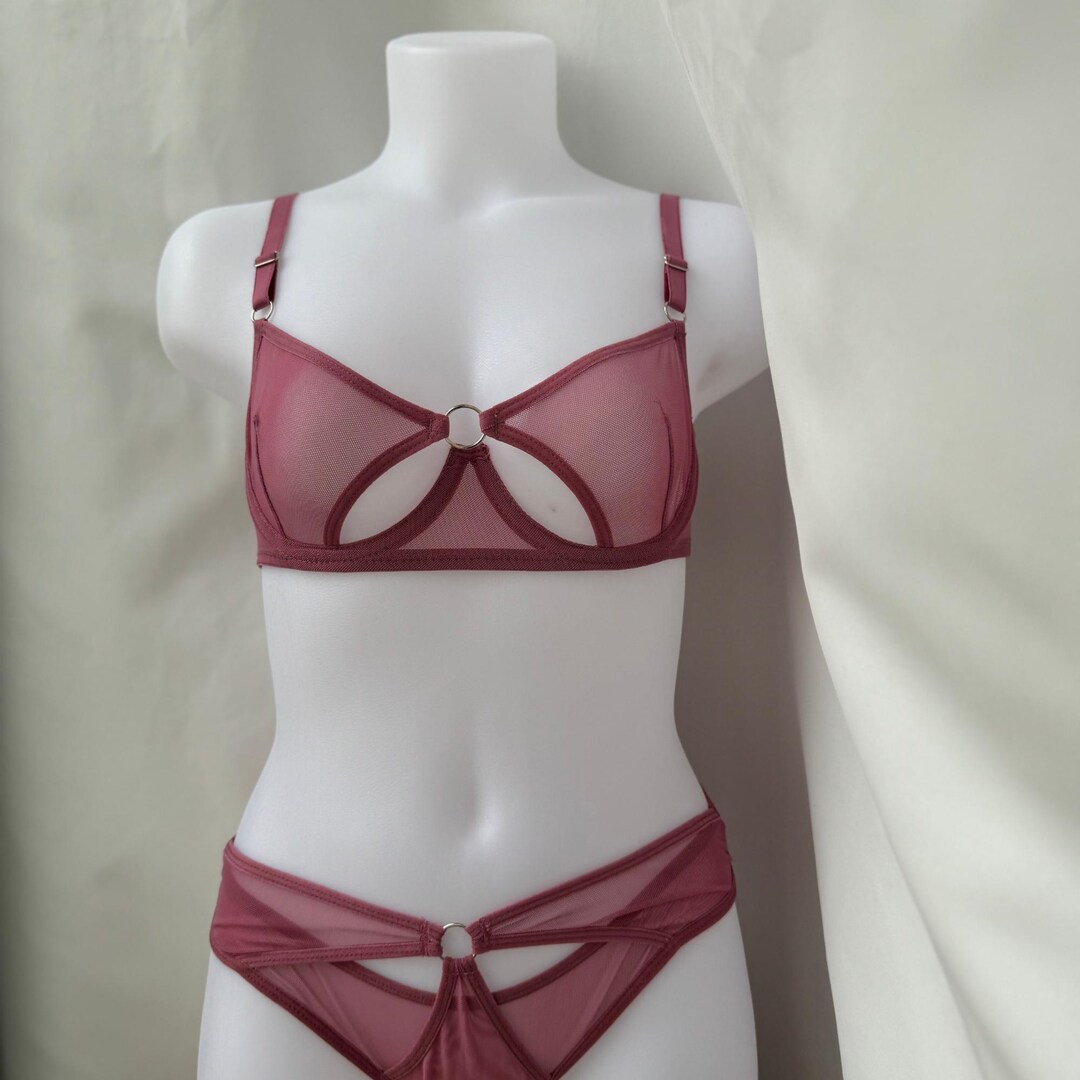 Open Cup Bra With Panty, Quarter Cup Bra Plus Size See Through Bras Shelf Bra Open With Support ...