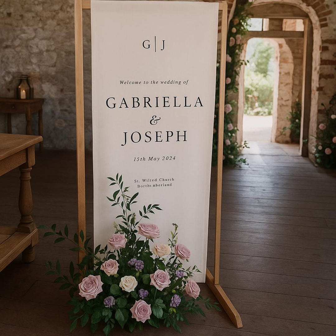 Personalized Linen Wedding Sign, Custom Minimal Welcome Sign, Fabric ...