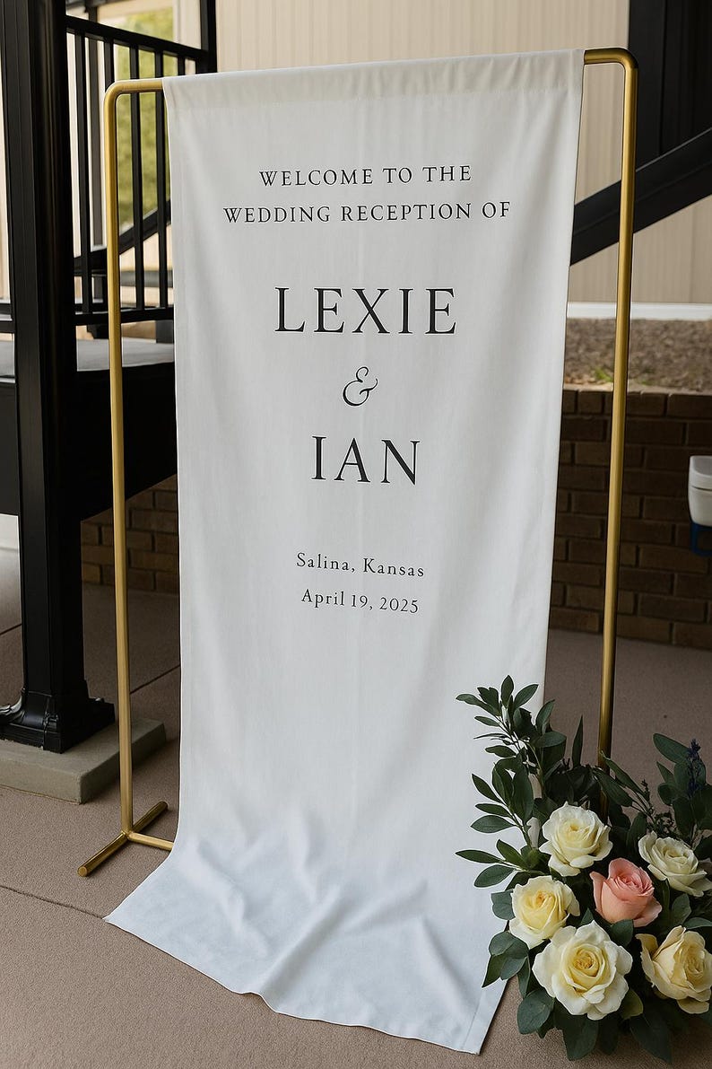 Custom Wedding Welcome Sign, Minimalist Fabric Banner With Names and ...