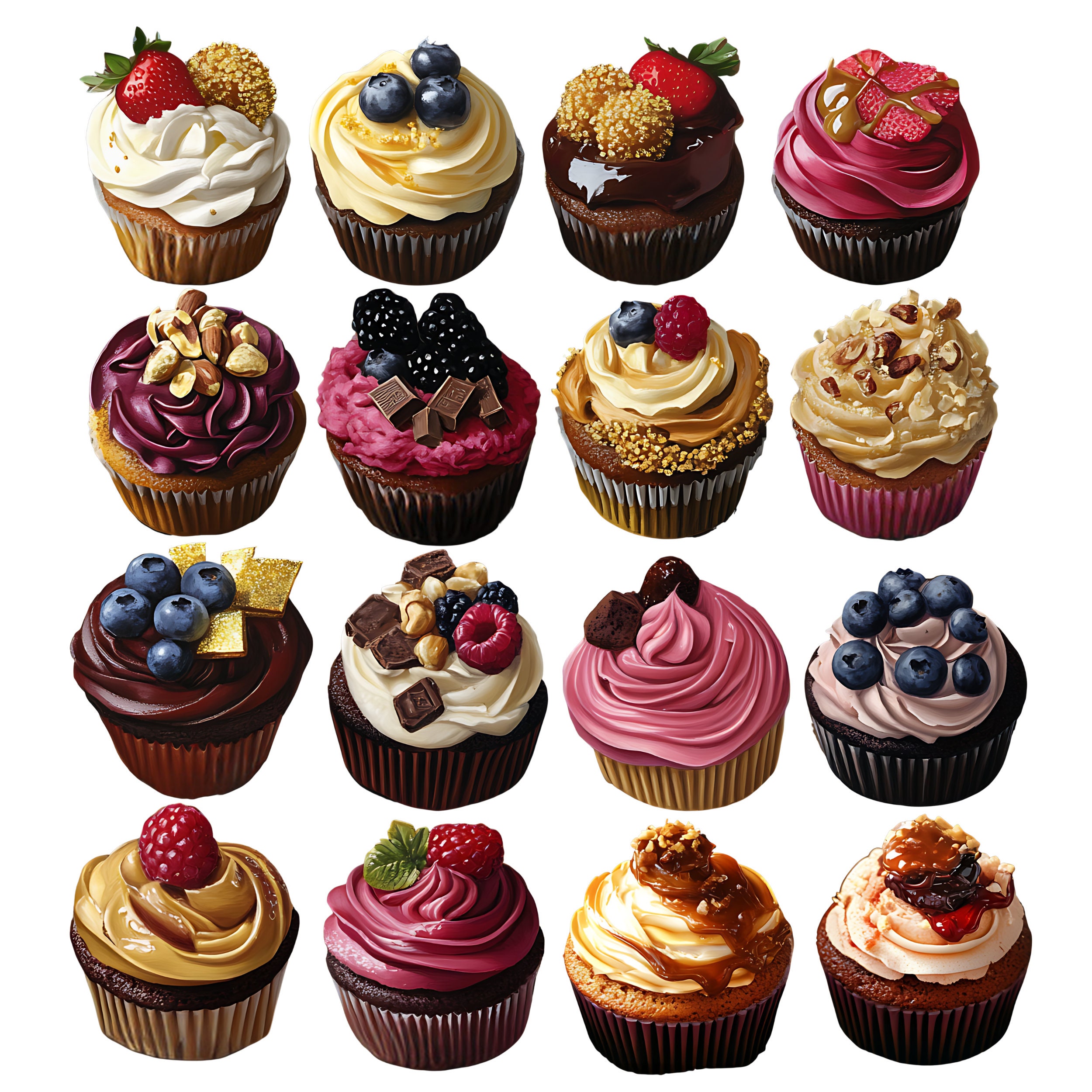 Cute Cupcake Art Print Set of 16 PNG Vibrant and Sweet Kitchen Decor - Etsy