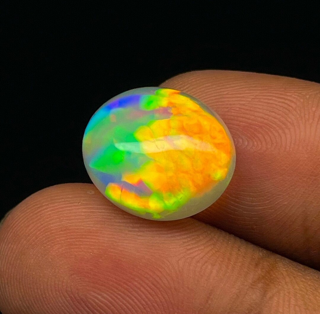 Honeycomb Fire Opal Cabochon: 8.80 Carat Ethiopian Gemstone (16x13 MM ...