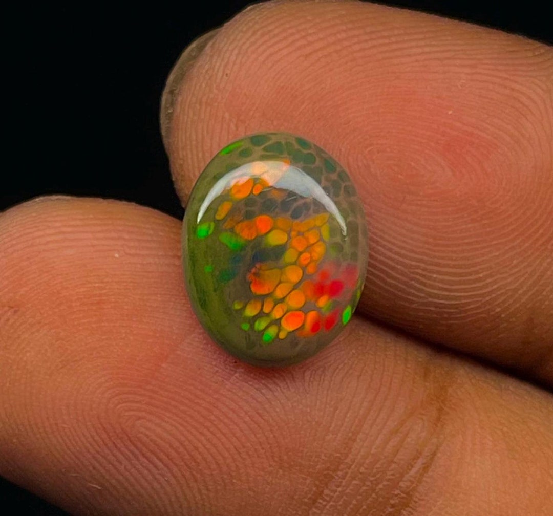Honeycomb Pattern Black Opal Gemstone Multi Fire Opal Cabochon Oval ...