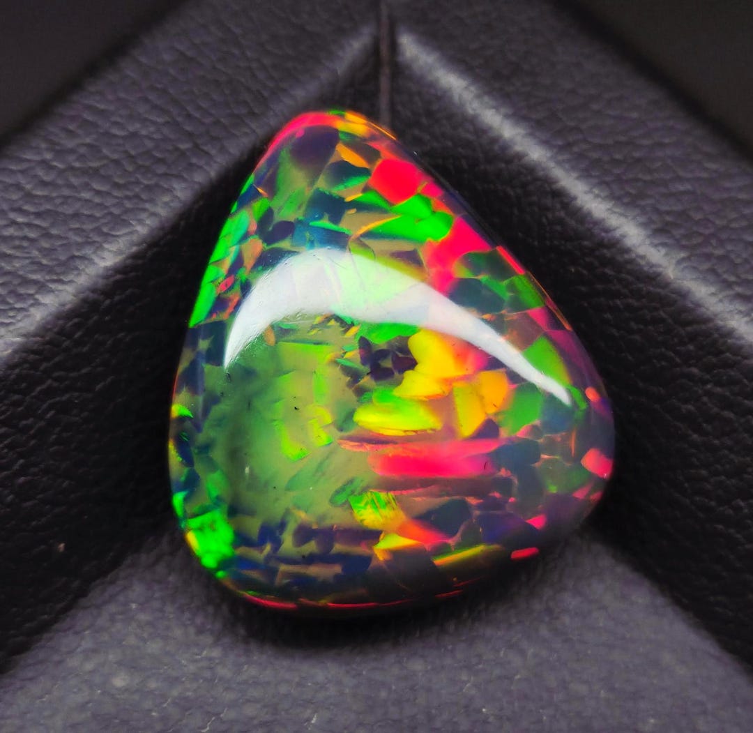 RAREST Pattern Black Opal Cabochon Stone, 16.10cts Honeycomb Fire Black ...
