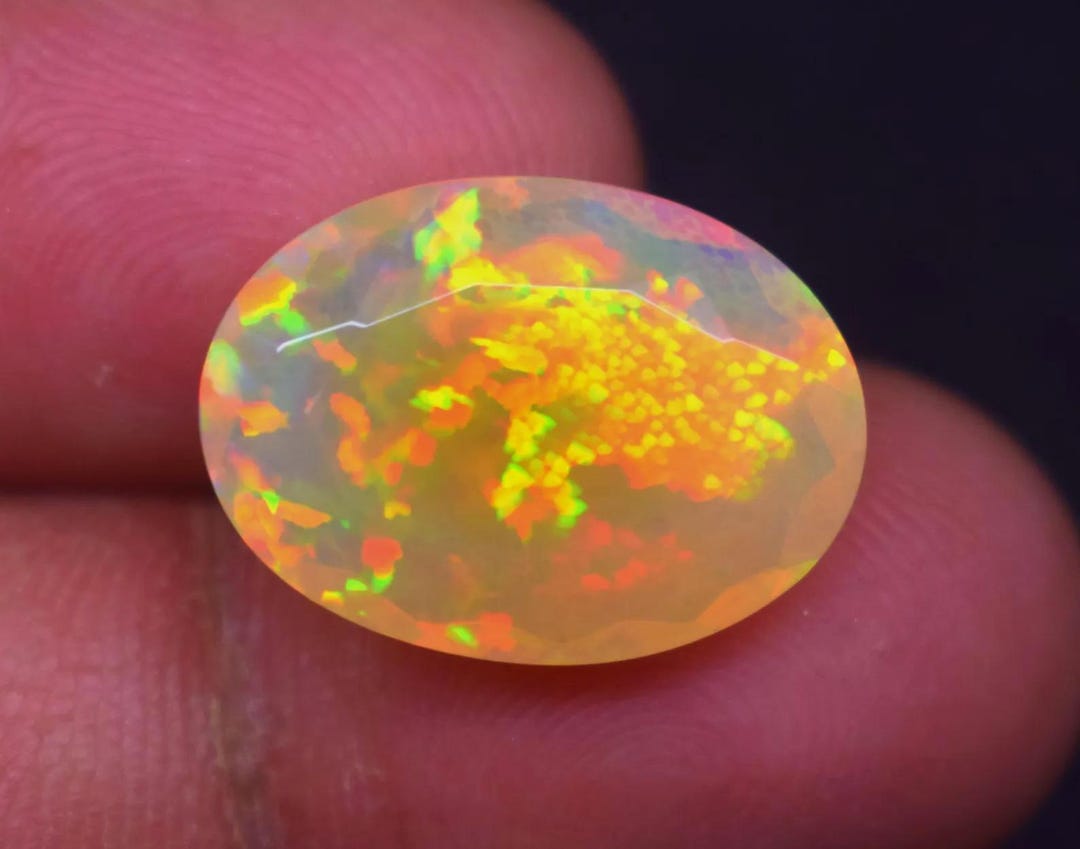 RARE Handcrafted Natural Ethiopian Fire Opal Faceted Gemstone Idle for ...