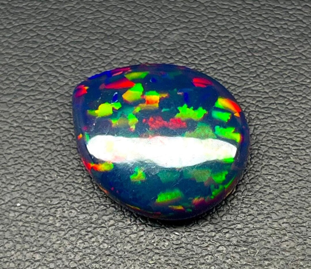 7.50ct Black Ethiopian Opal Stone, Rainbow Fire Black Opal Cabochon ...