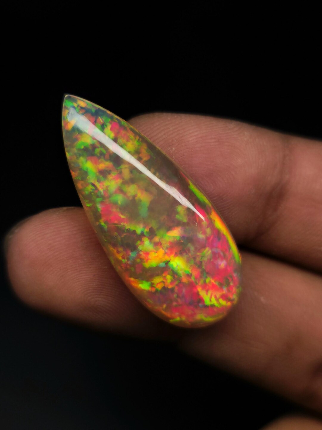 22 Cat Multi Fire Opal Pear Shape | Natural Ethiopian Opal Gemstone ...