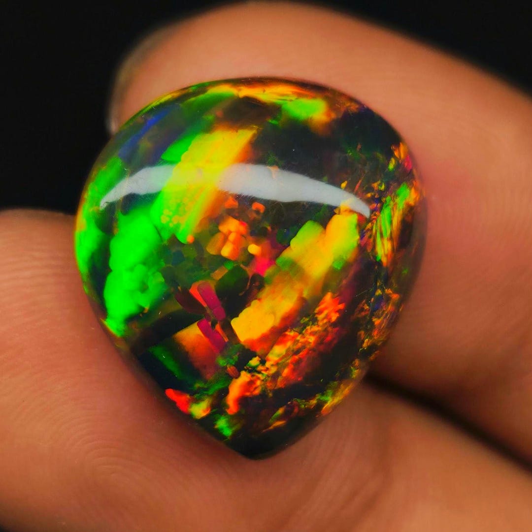 RARE Black Opal Honeycomb Stone, Fire Pattern Black Opal Cabochon ...