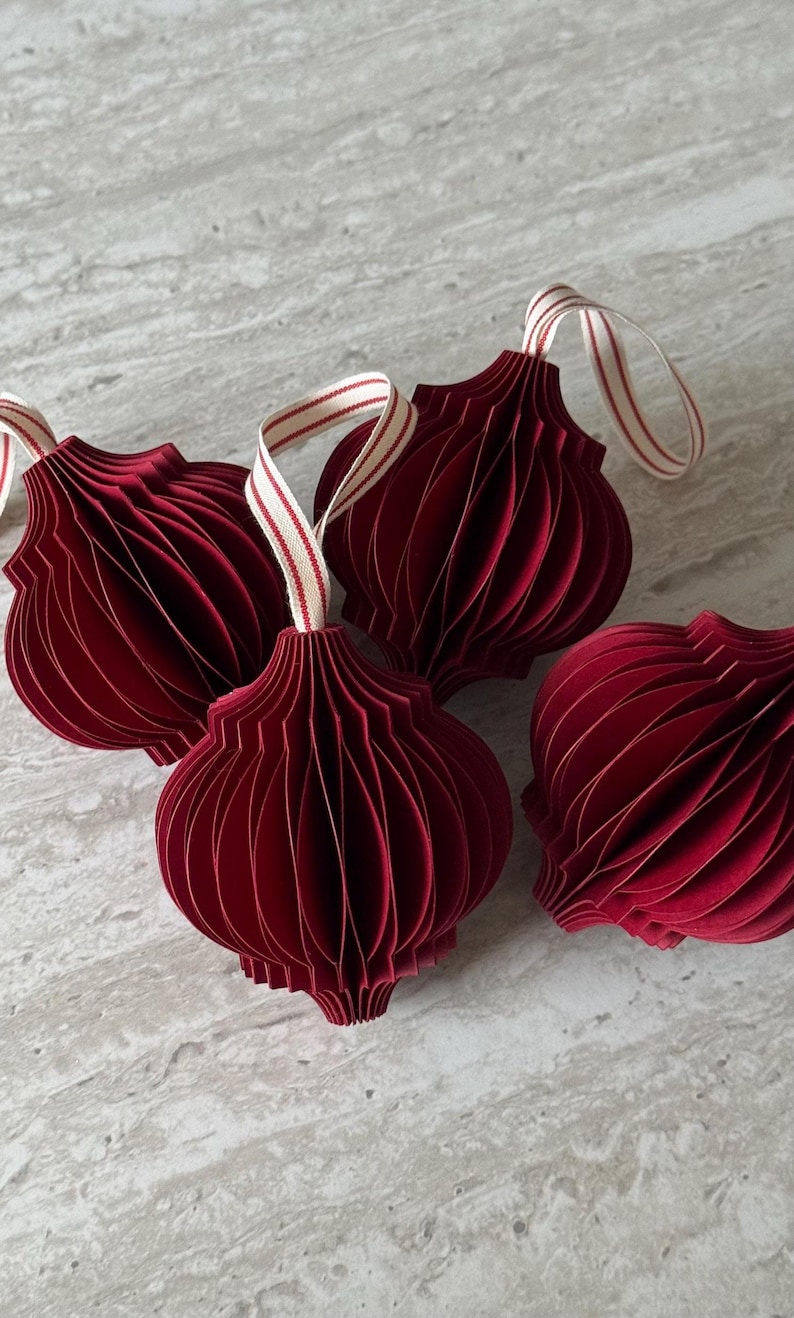 Burgundy Paper Christmas Ornament, Scandi Bauble Decoration - Etsy