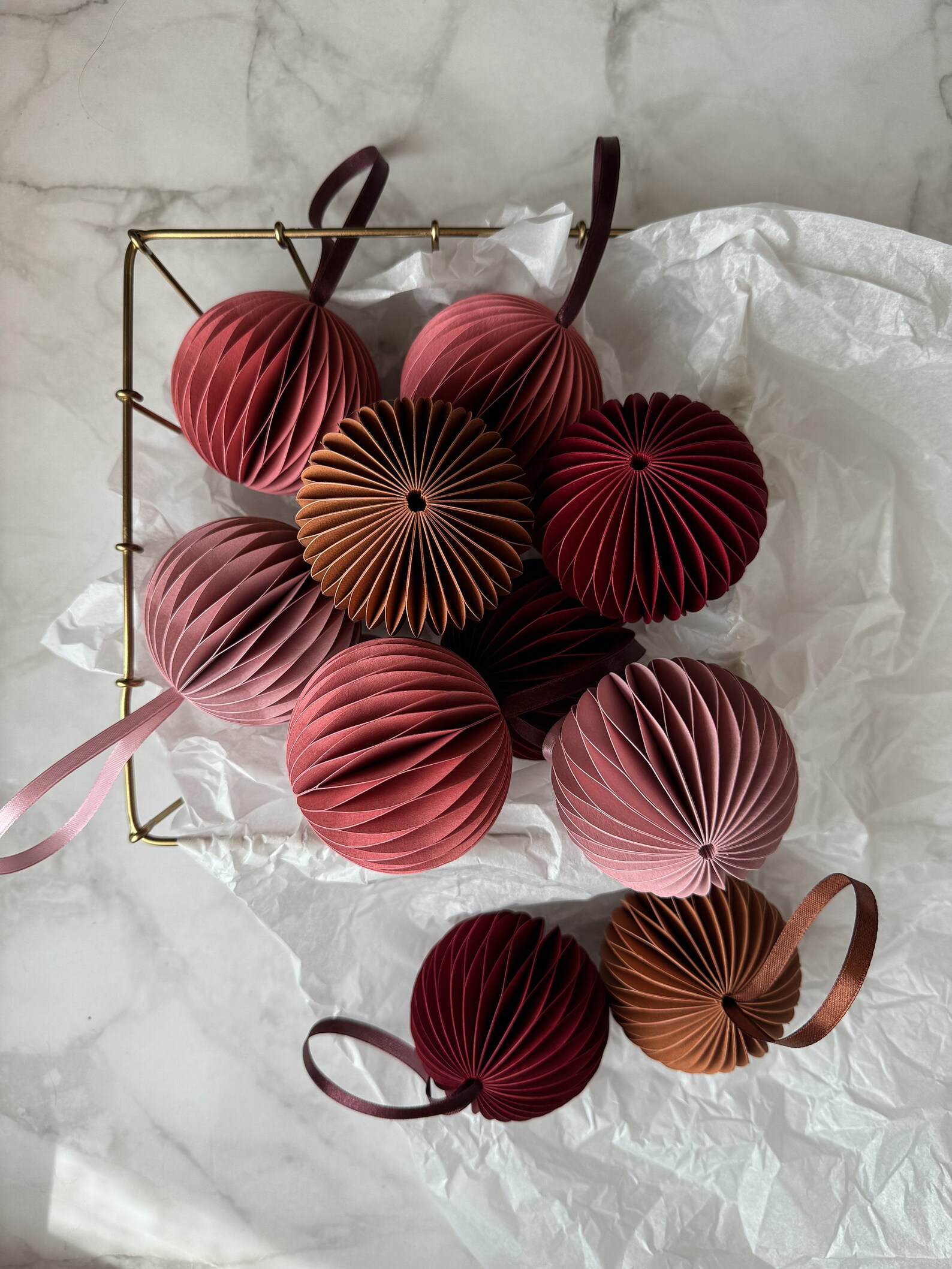 Christmas Ornaments, Paper Baubles, Burnt Orange Scandi Decoration ...