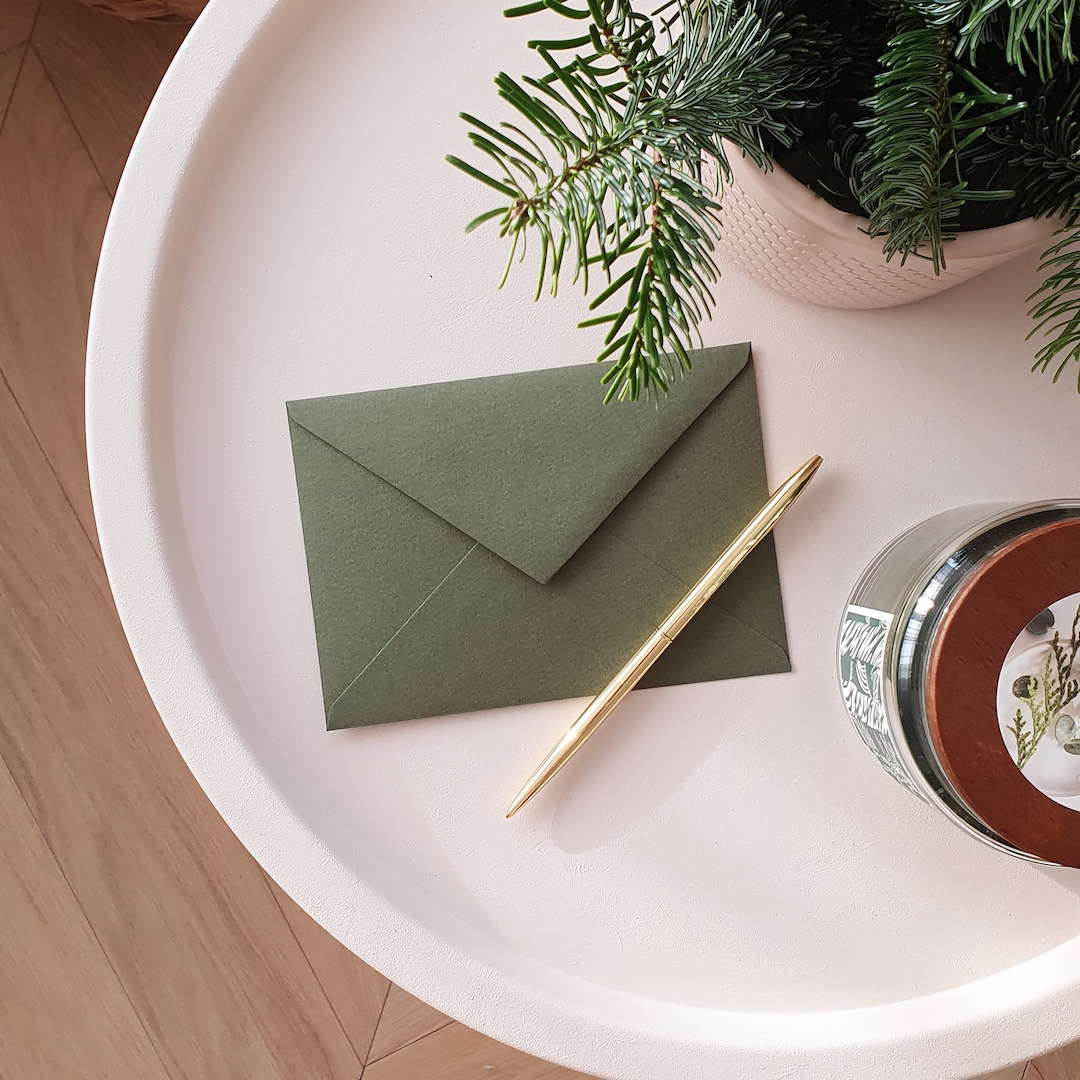 Olive Green Envelope Olive Greenery Invitation Envelope Minimalist Wedding Accessories Elegant ...