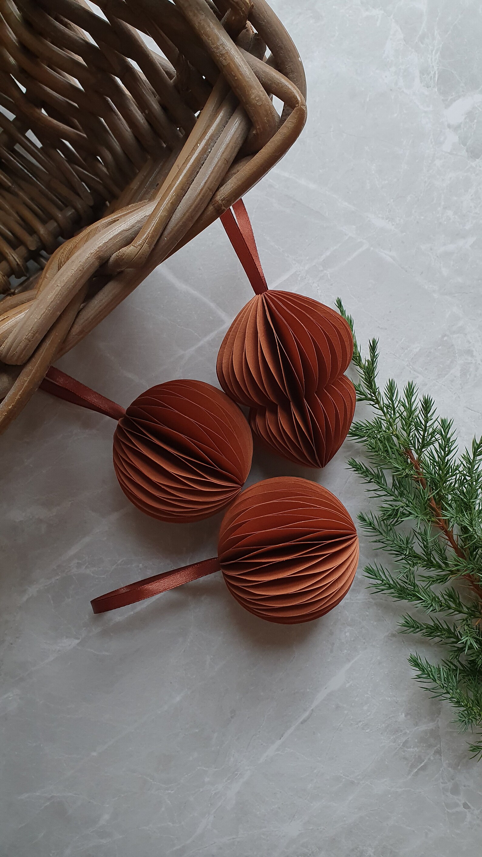 Christmas Ornaments, Paper Baubles, Burnt Orange Scandi Decoration ...