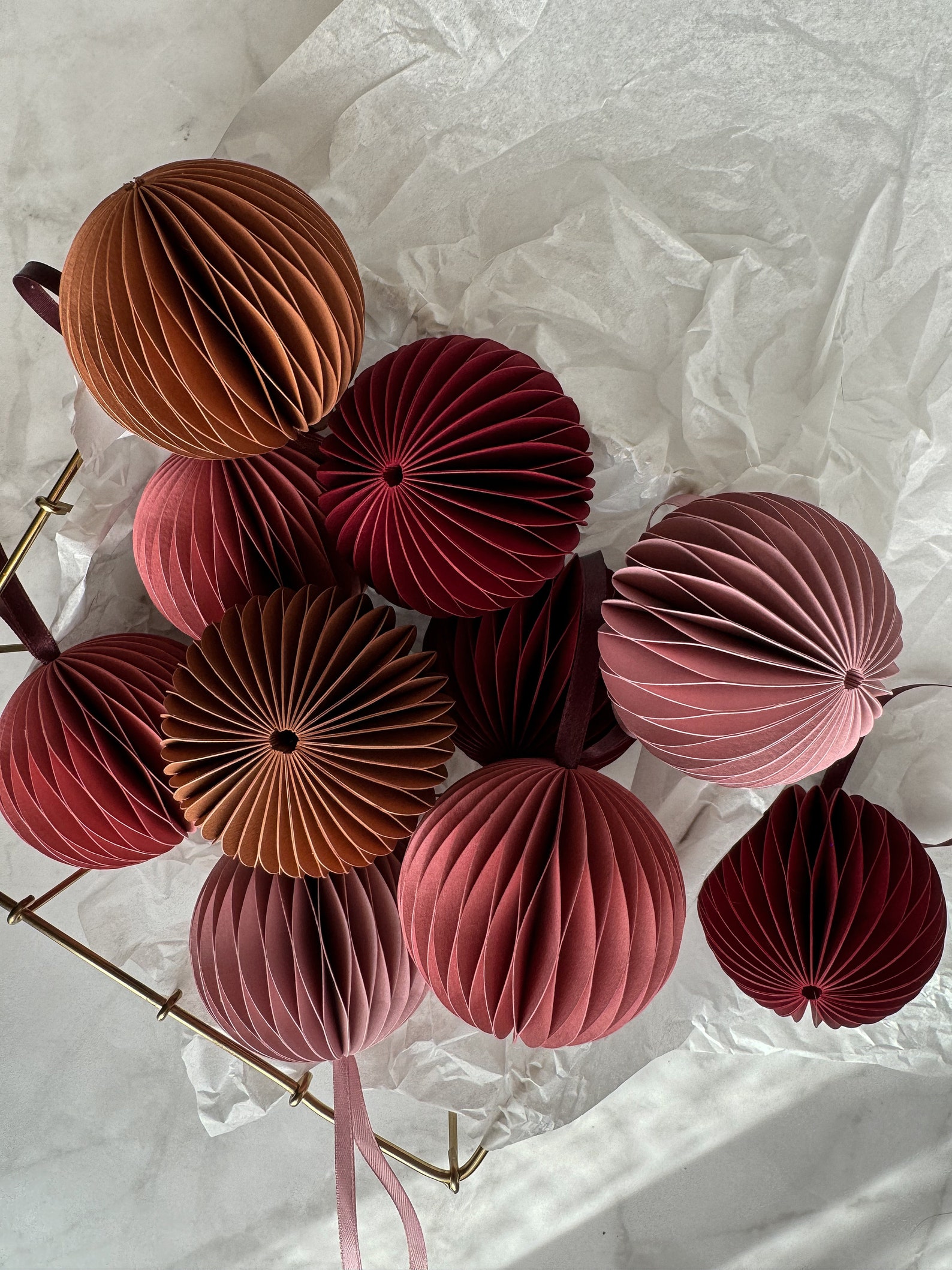 Christmas Ornaments, Paper Baubles, Burnt Orange Scandi Decoration ...