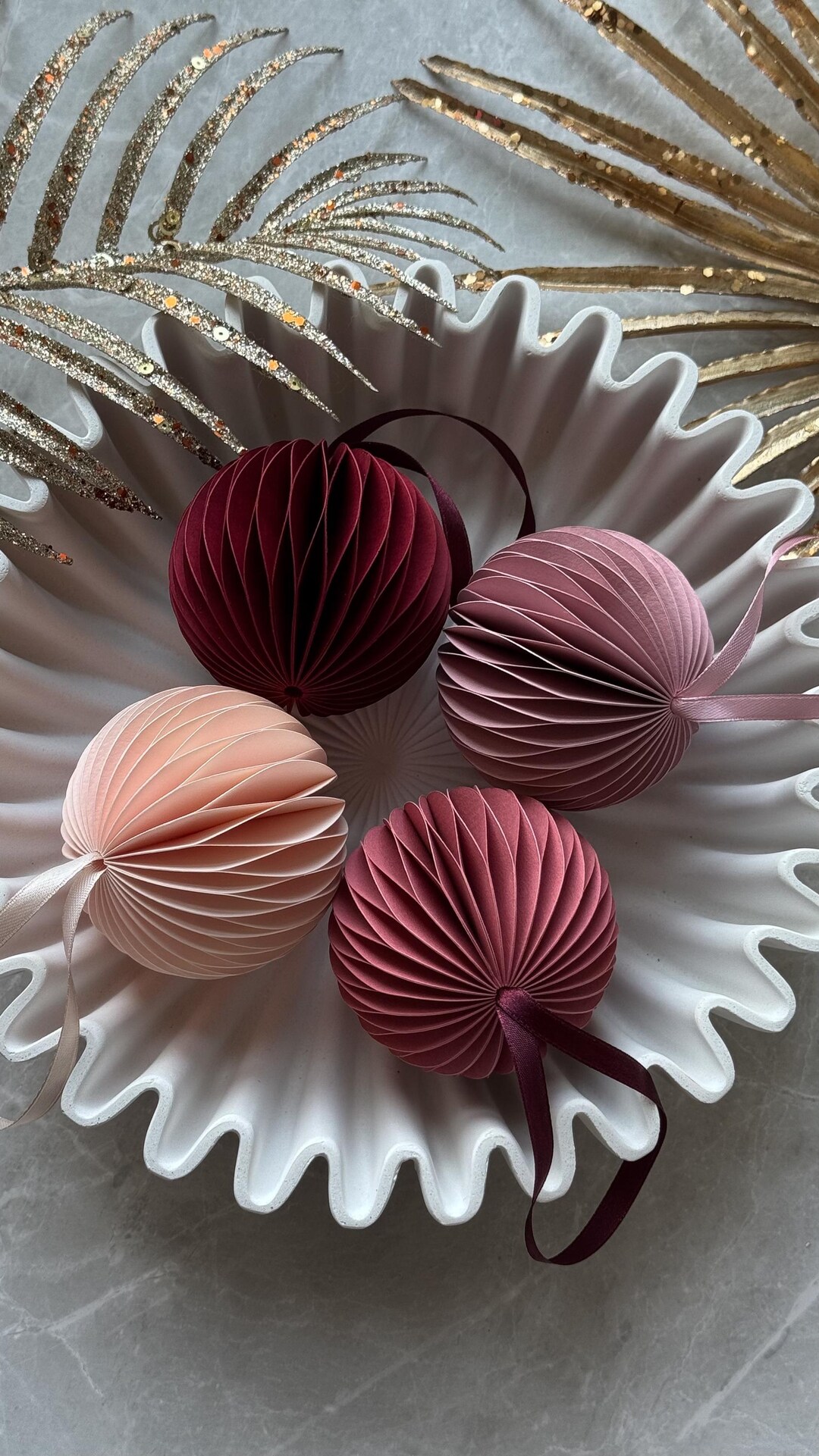 Paper Christmas Baubles Set, Scandi Burgundy Decorations - Etsy