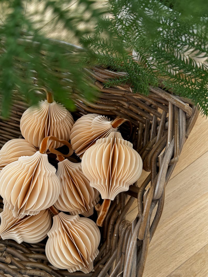 Christmas Cream Ornaments, Vanilla Paper Baubles, Eco Christms Gift ...