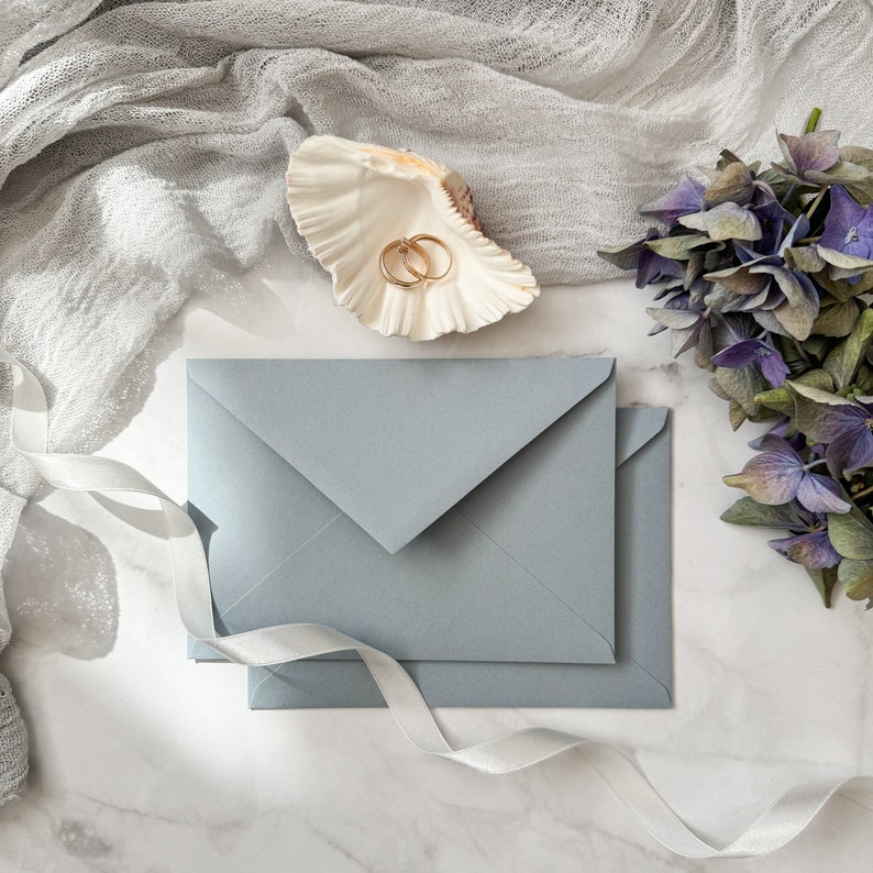 Dusty Blue Envelope Summer Invitation Envelope Minimalist Beach Wedding ...