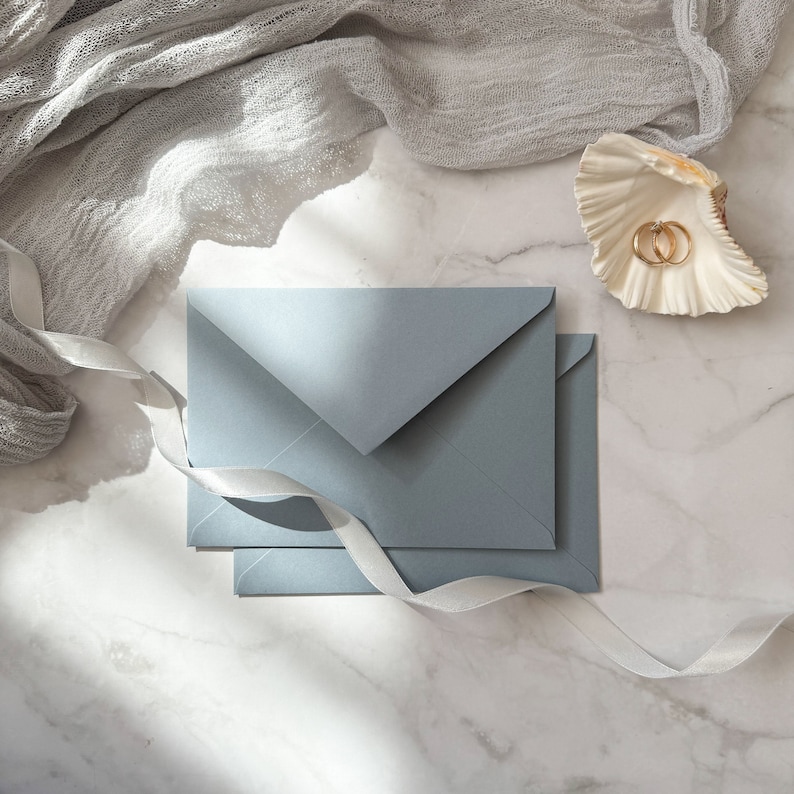 Dusty Blue Envelope Summer Invitation Envelope Minimalist Beach Wedding ...