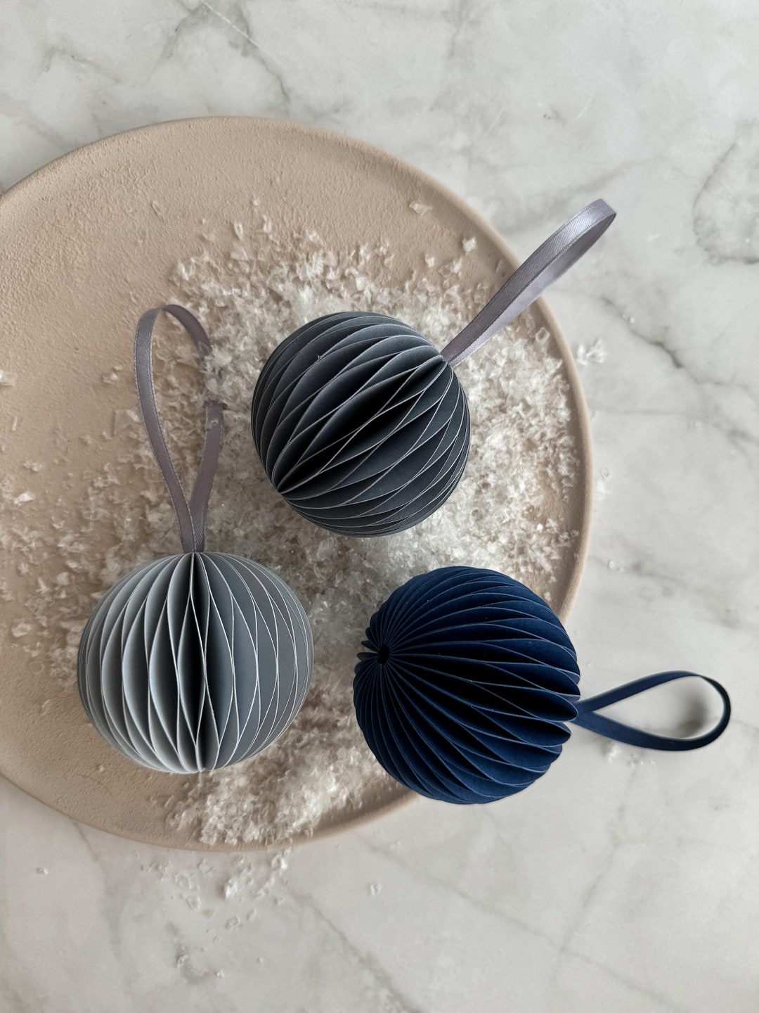 Christmas Ornaments, Paper Baubles, Navy Blue & Steel Scandi Decoration ...