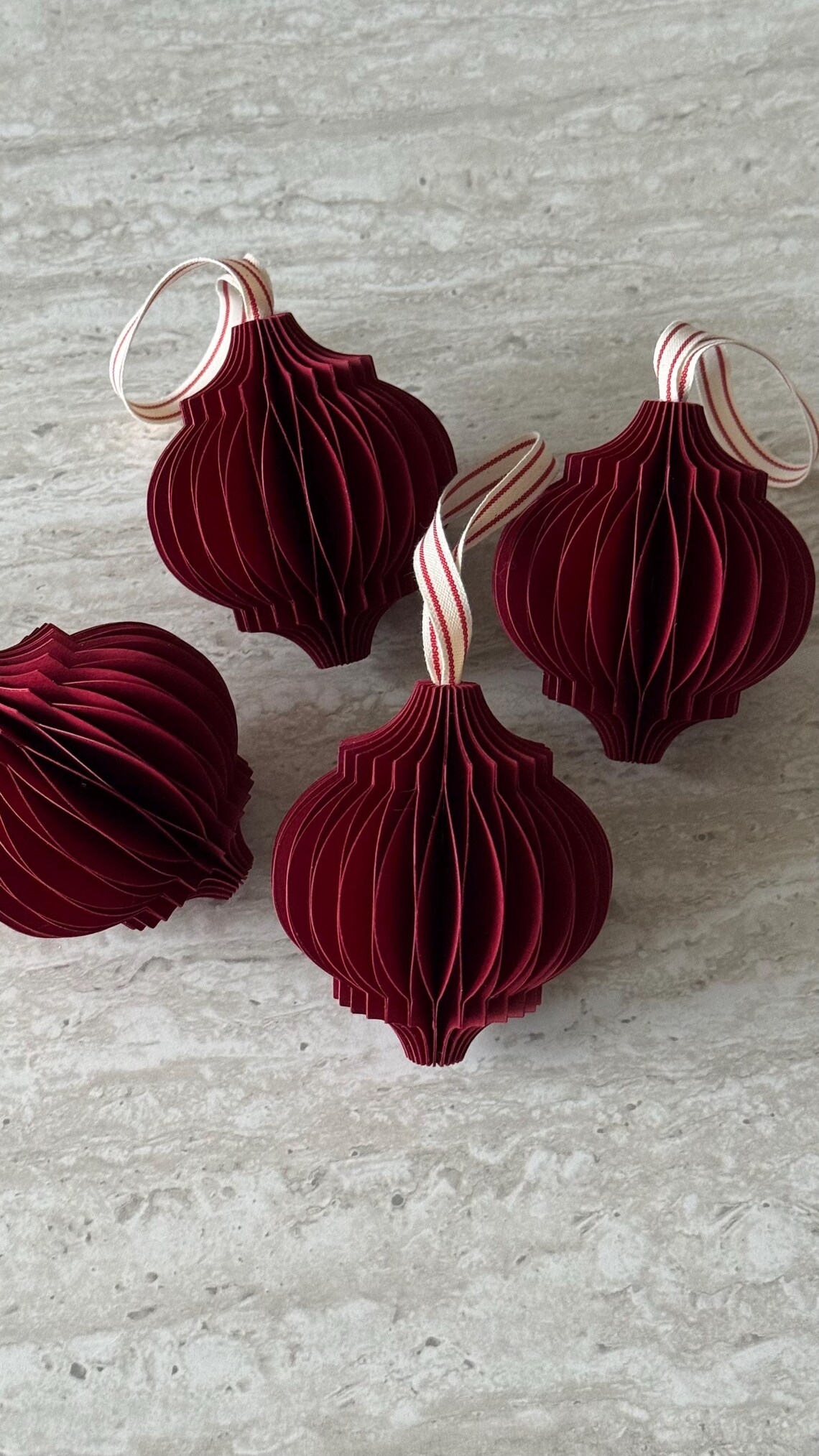 Burgundy Paper Christmas Ornament, Scandi Bauble Decoration - Etsy