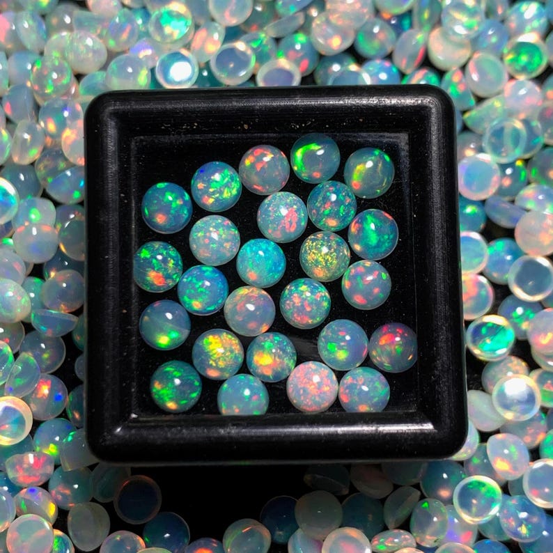 Ethiopian Fire Opal Loose Round Shape Cabochon Opal Lot 3mm 4mm 5mm 6mm Welo Fire Top Quality ...