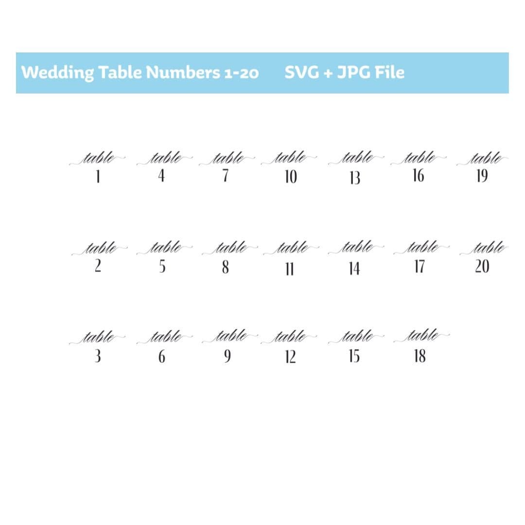 Wedding Table Numbers 1-20 on a 5x7 Template, Printable Table Numbers ...