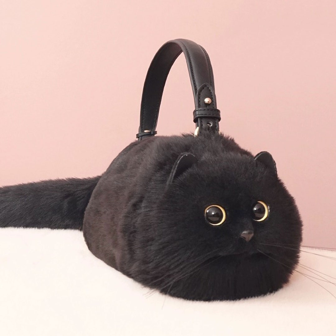 Black Cat Handbag/crossbody Bag/faux Fur/cat/animal Shaped Bag/black ...