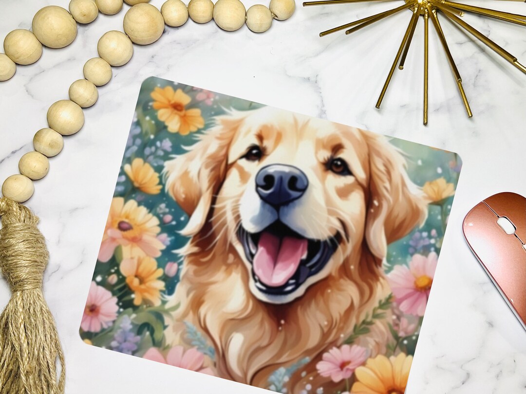 Dog Mouse Pad, Golden Retriever, Floral Mouse Pad, Kids Birthday Gift ...