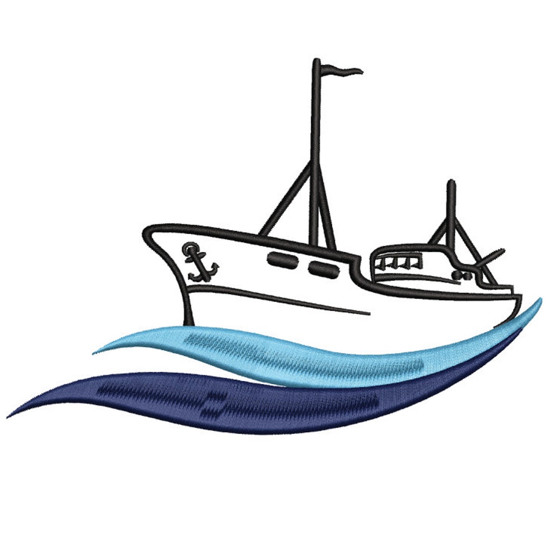Download Cruise Freight Fishing Ship Boat Embroidery Design for Hoodie ...
