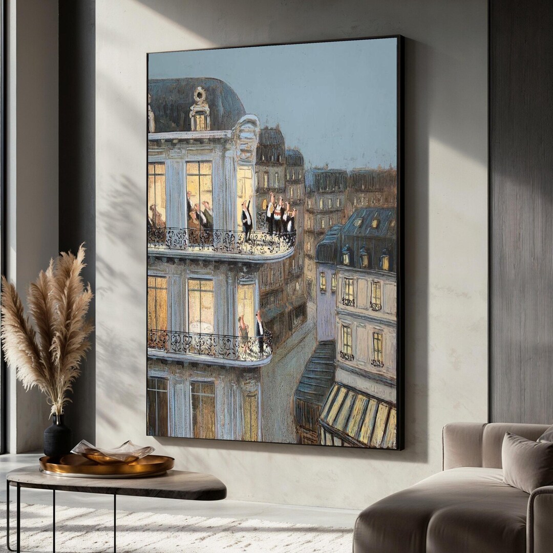 Parisian Balcony Canvas Art, Elegant Night Cityscape, Vintage ...
