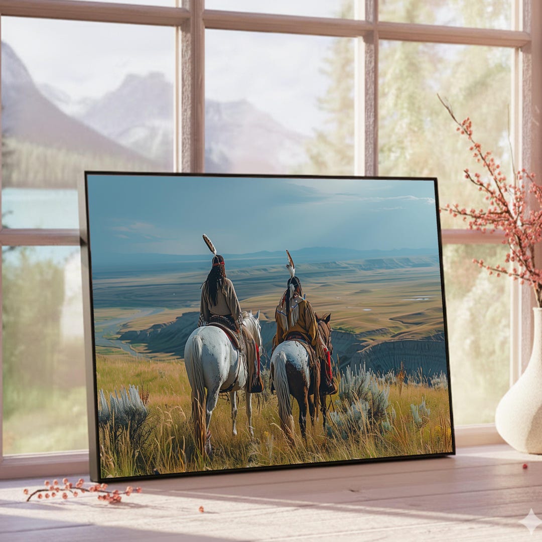 Native American Horseback Riders Canvas, Western Landscape Art, Tribal ...
