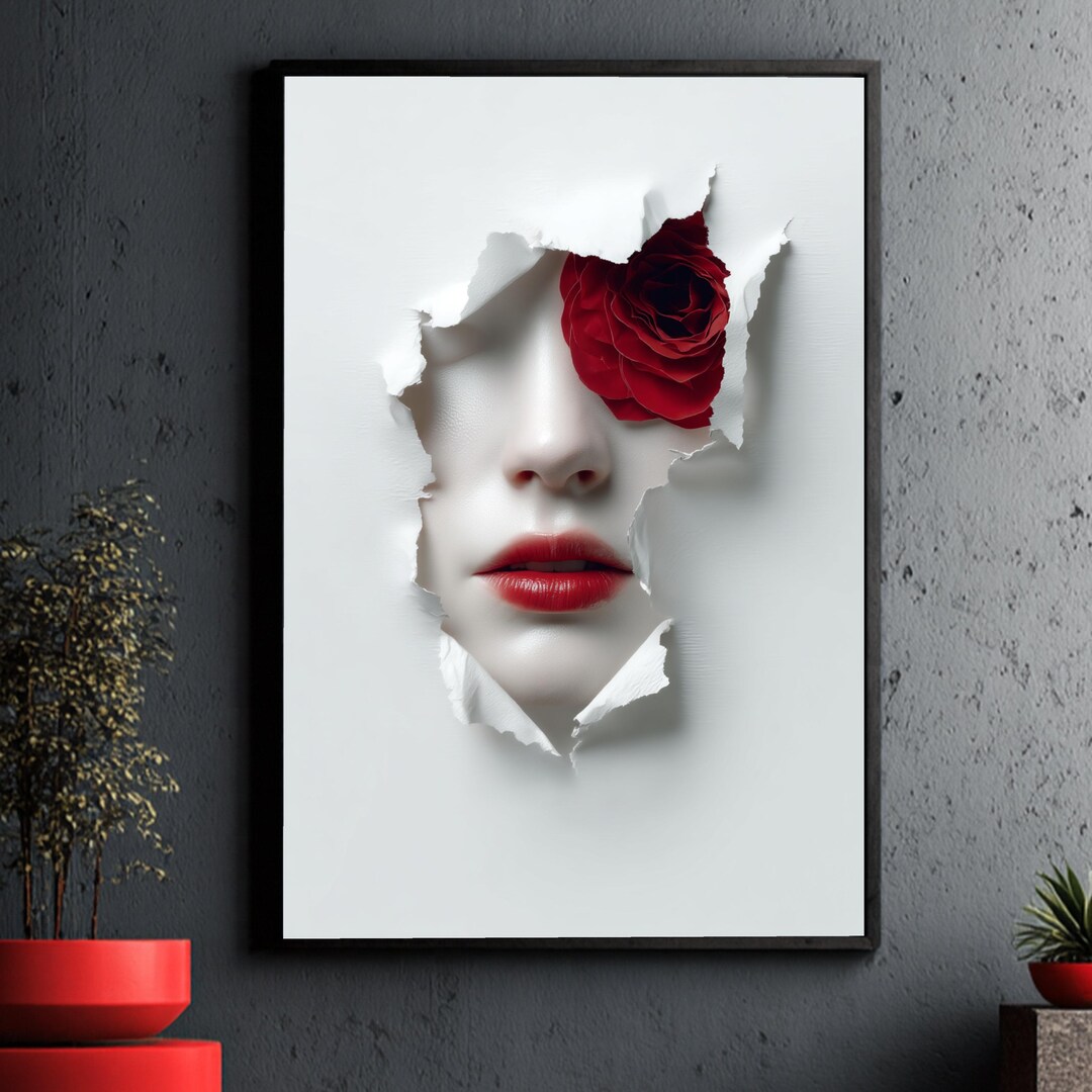 Elegant Red Rose Eye Canvas, Woman Face Wall Art, Modern Abstract ...
