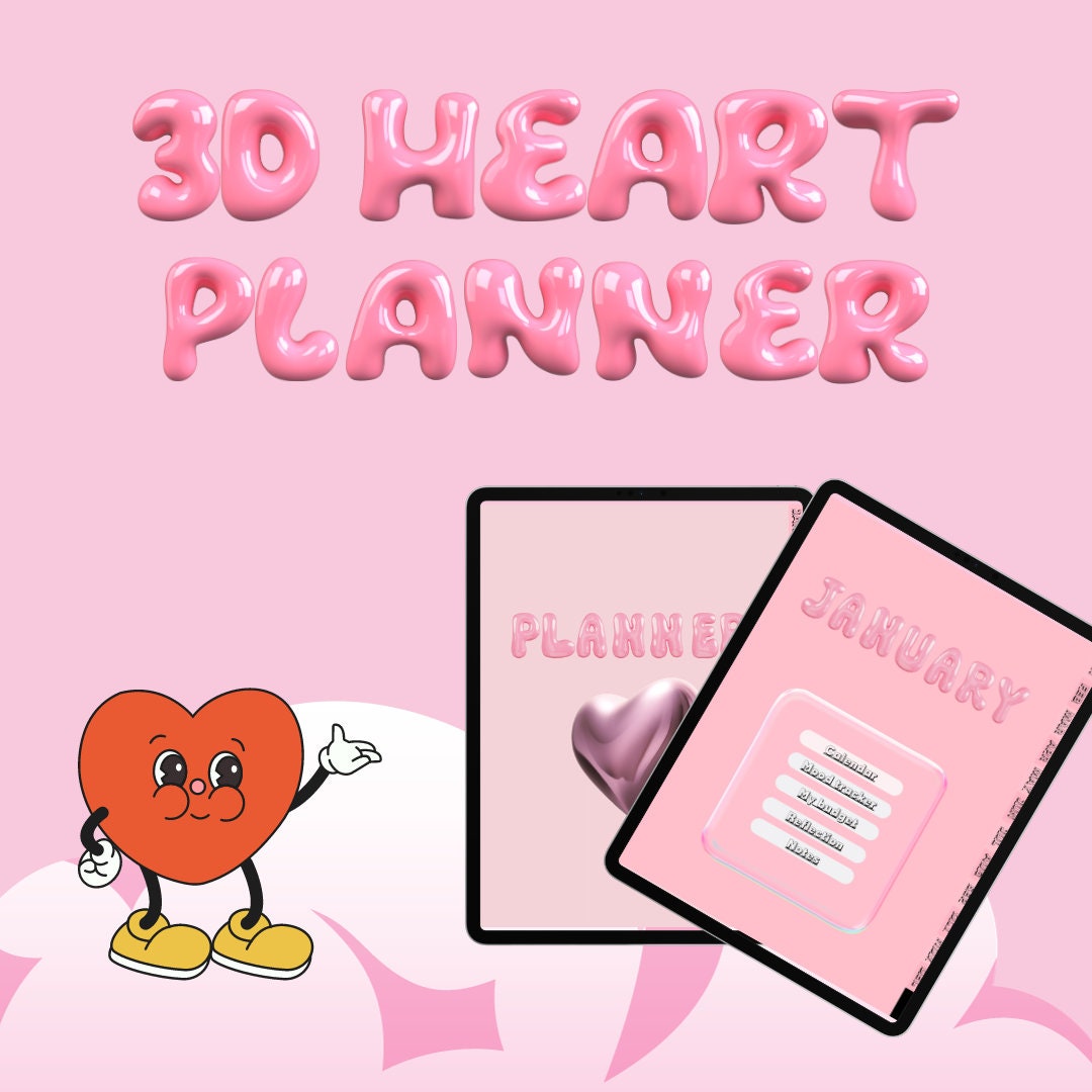 3D Heart Digital Planner, Goodnotes Planner, iPad Planner, Notability ...