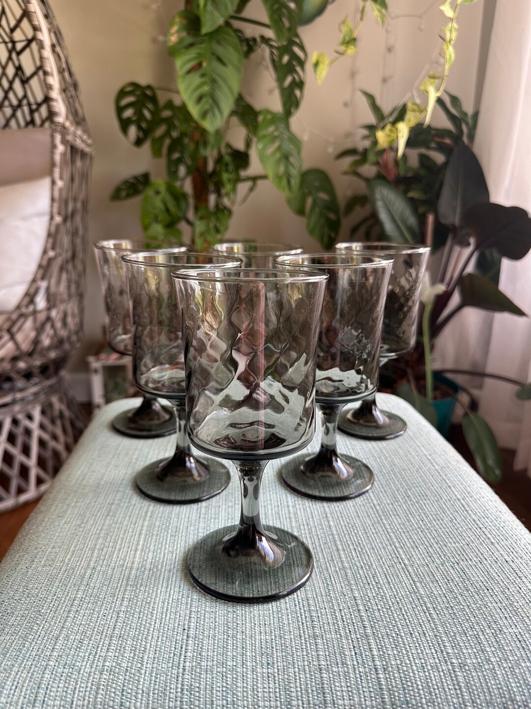 Libbey Wine Glasses Smoke Optic Swirl Grey Stemmed Set of 8 - Etsy
