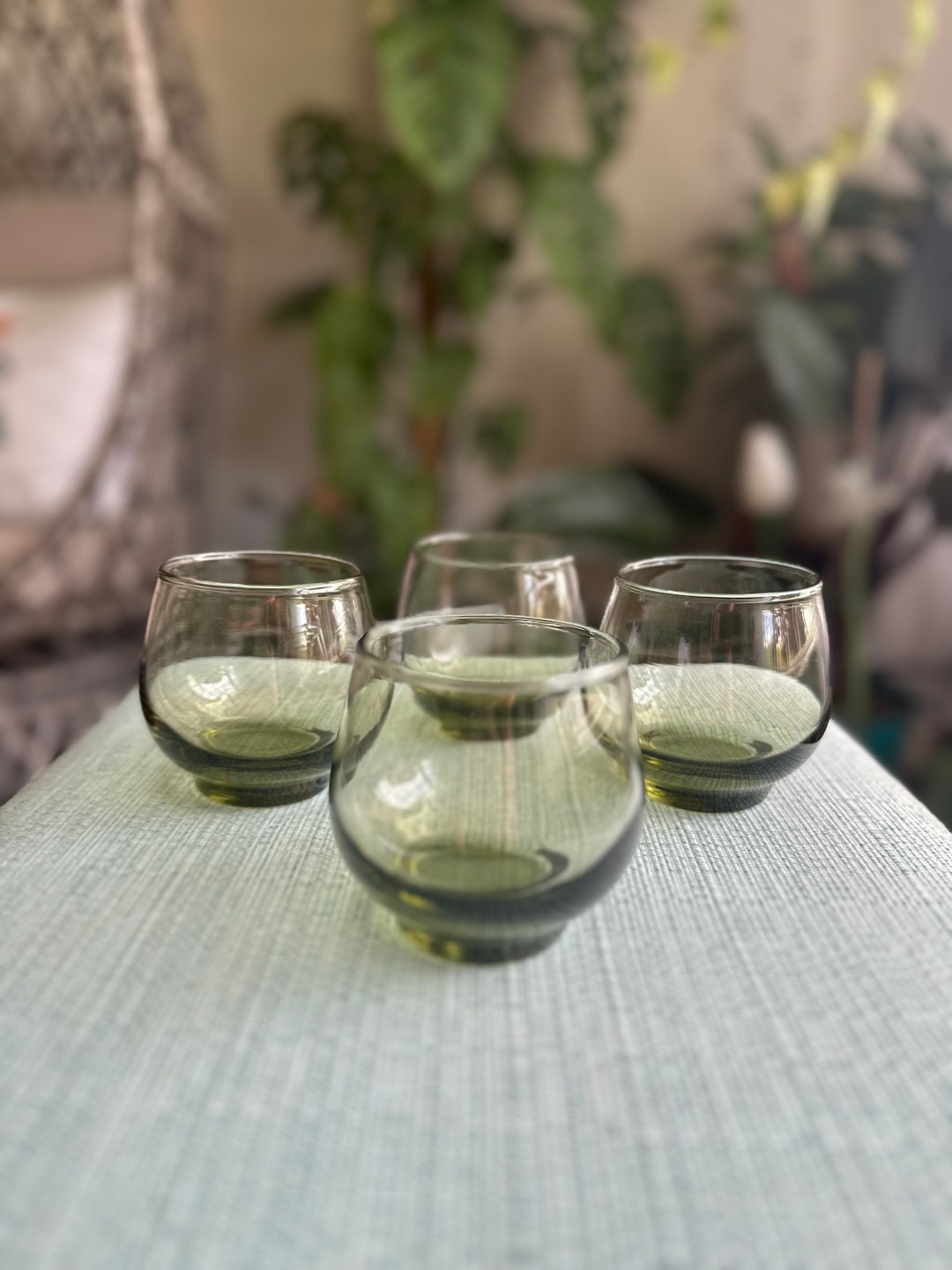 Vintage Set of 4 Green Glass Roly Poly Glasses Mid Century - Etsy