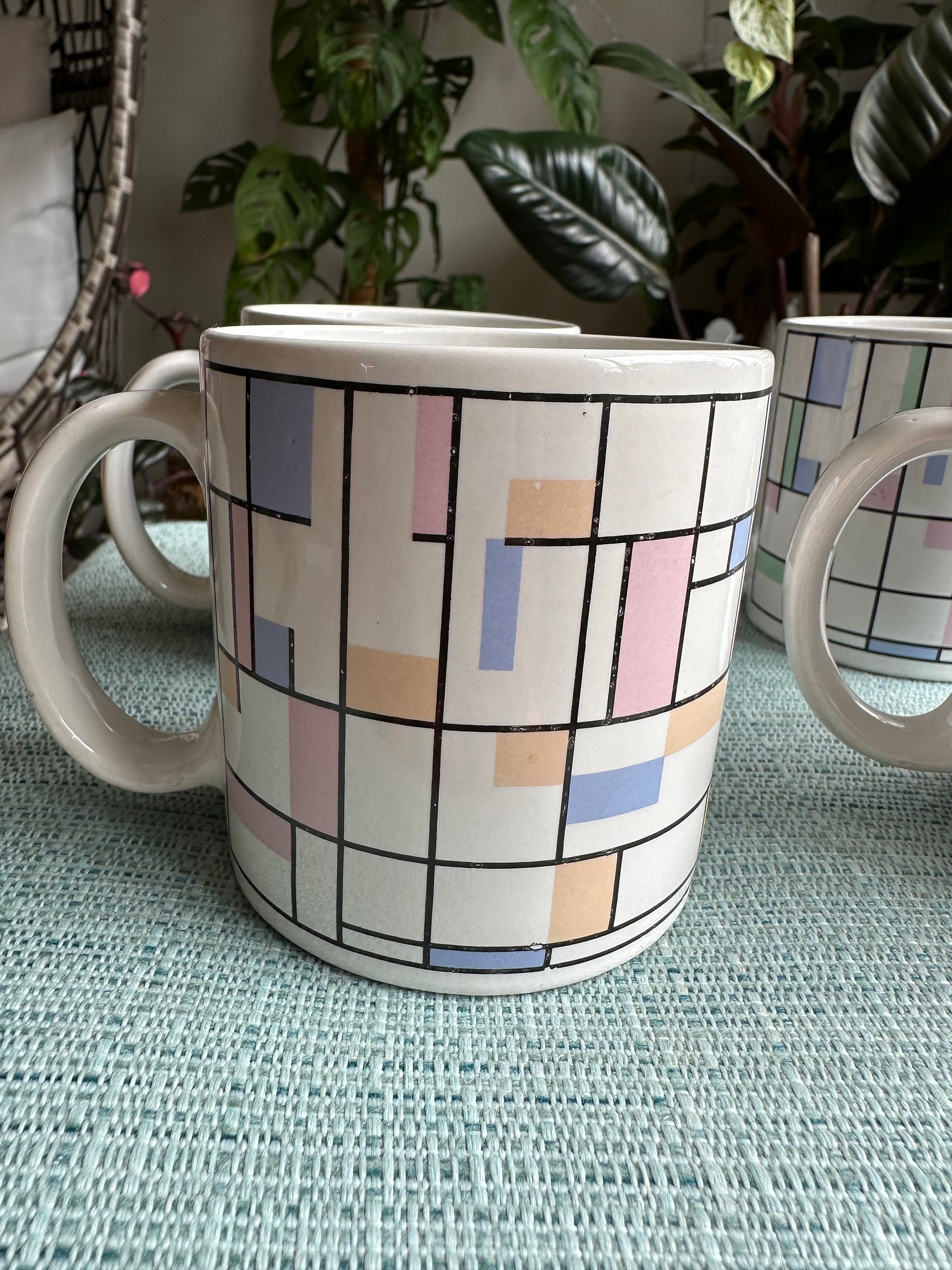 Vintage Coffee Mug Post Modern Linear Color Block Design - Etsy