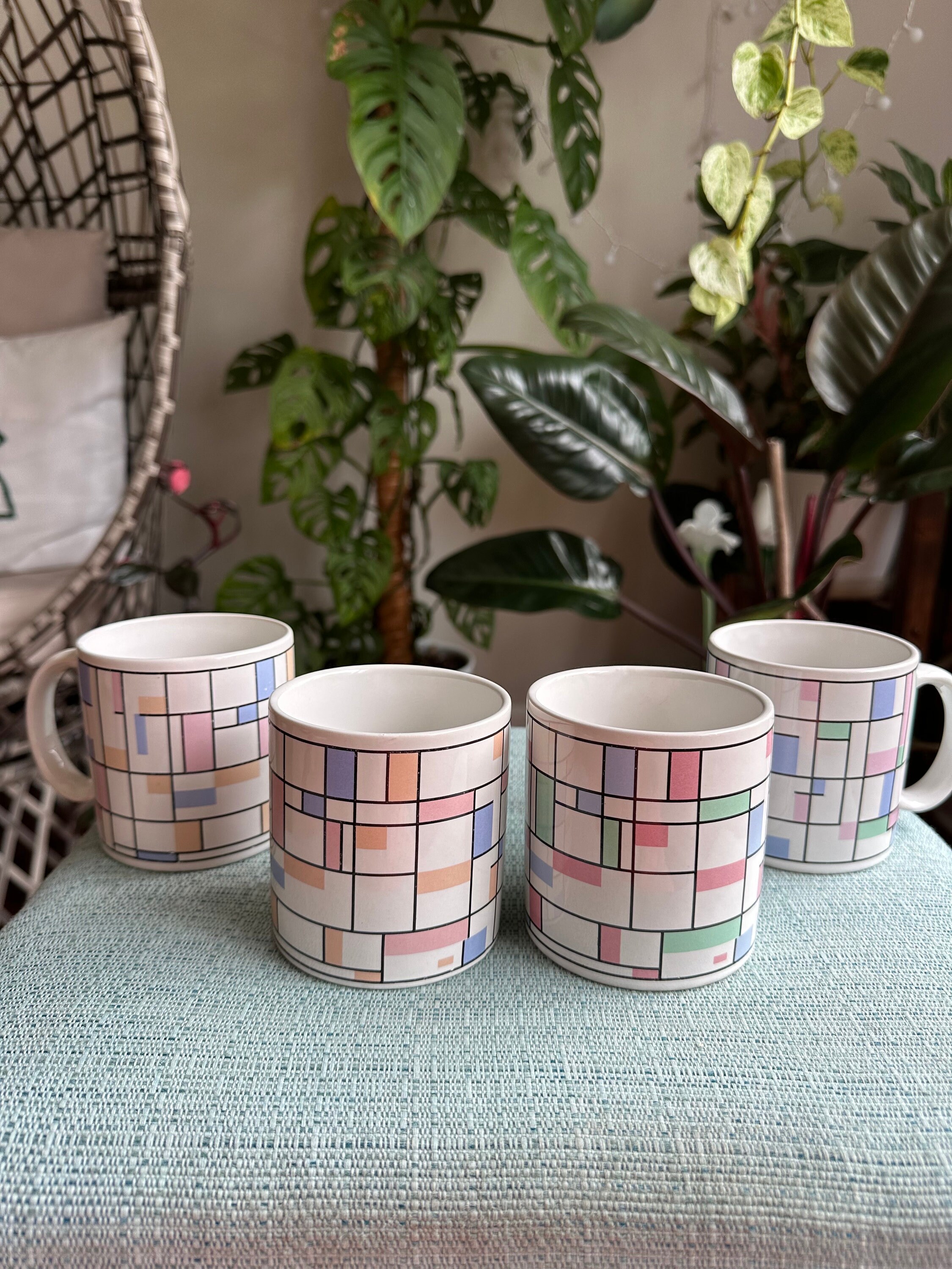 Vintage Coffee Mug Post Modern Linear Color Block Design - Etsy